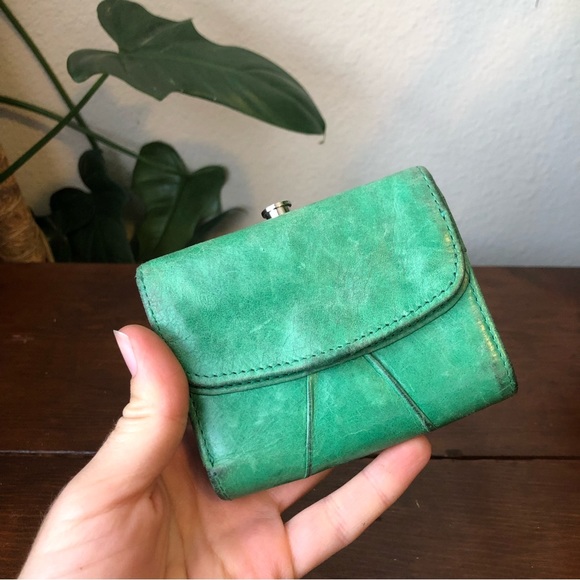 HOBO | Bags | Green Leather Hobo Small Wallet Fold Coin Distressed ...